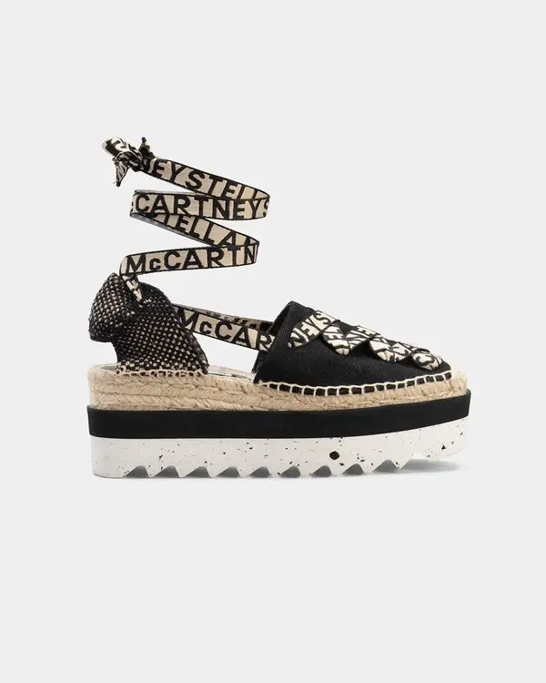 Stella McCartney Gaia Organic Canvas Espadrille Sandals - Deep Black