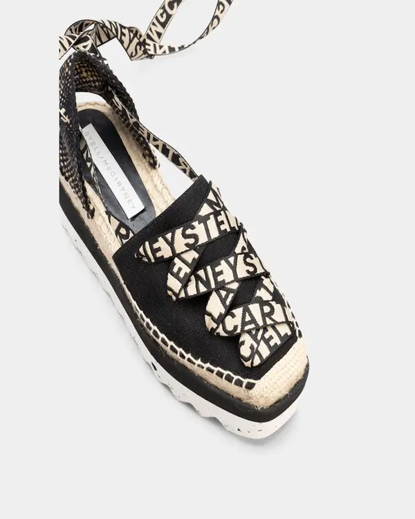Stella McCartney Gaia Organic Canvas Espadrille Sandals - Deep Black