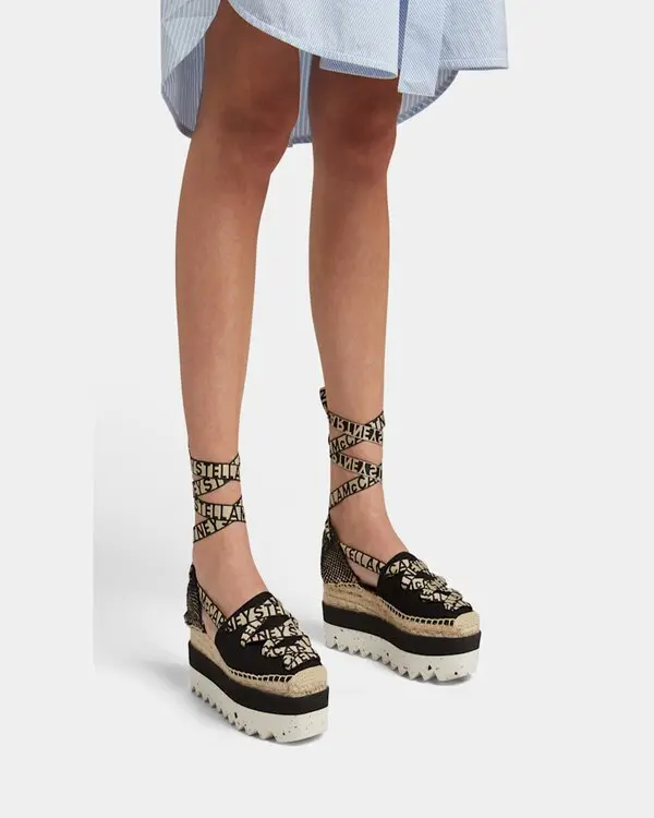 Stella McCartney Gaia Organic Canvas Espadrille Sandals - Deep Black