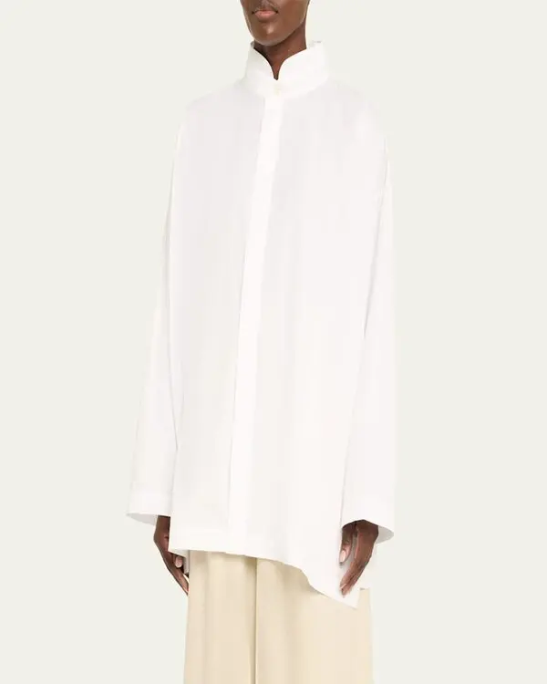 Eskandar Slim A-line Shirt With Stepped Insert - White