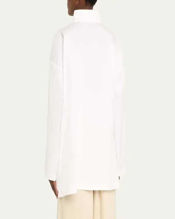 Eskandar Slim A-line Shirt With Stepped Insert - White