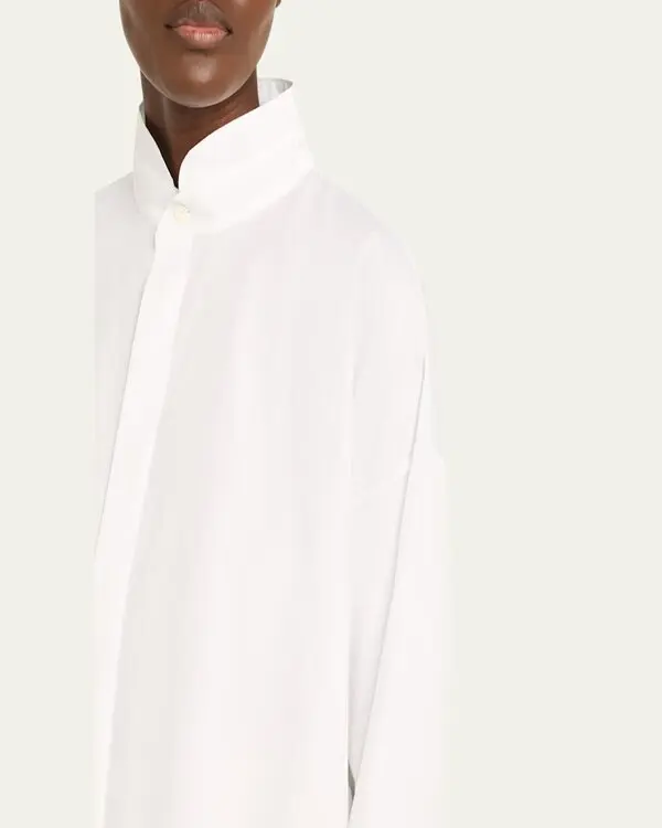 Eskandar Slim A-line Shirt With Stepped Insert - White