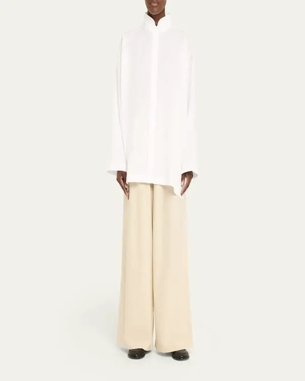 Eskandar Slim A-line Shirt With Stepped Insert - White