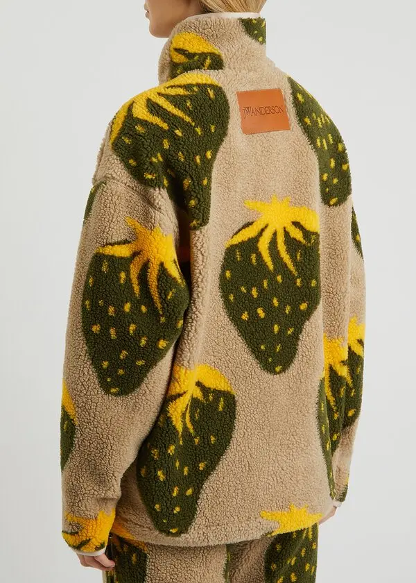 Jw Anderson Taupe Strawberry-Print Fleece Jacket - Beige