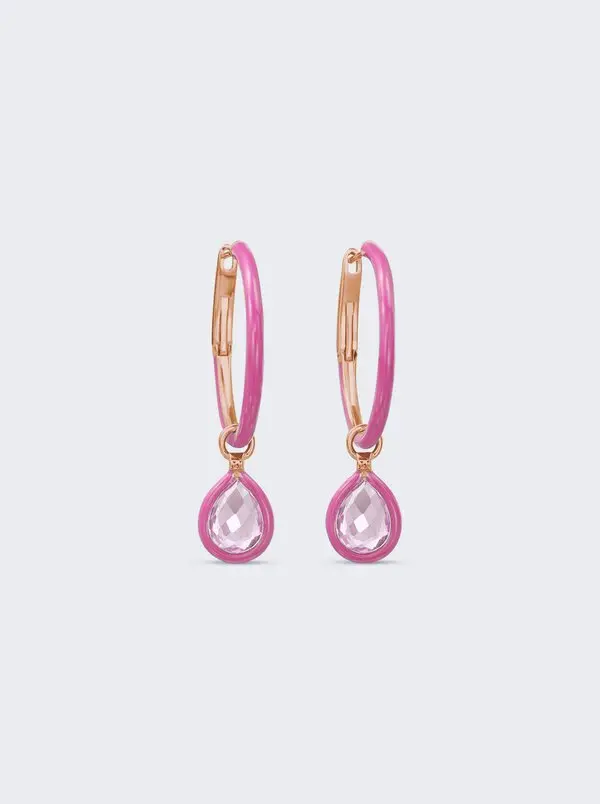 NINA RUNSDORF 18k Enamel Hoop Earrings With Quartz Charms - Webster Pink And Rose Gold
