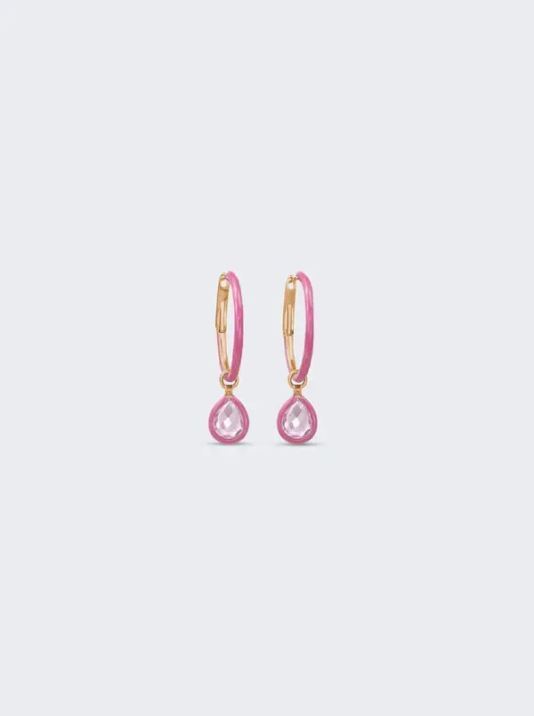 NINA RUNSDORF 18k Huggie Earrings With Rose Quartz Charms - Webster Pink And Rose Gold