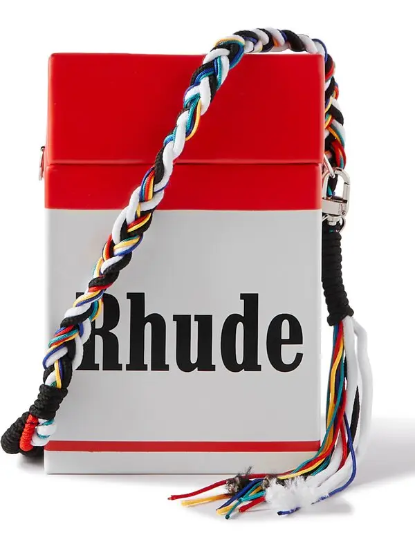 Rhude Fumar Mal Logo-Print Leather Messenger Bag - Red
