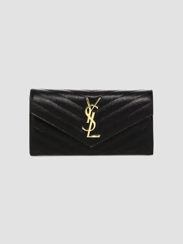 Saint Laurent Monogram Matelassé Leather Flap Wallet - Black