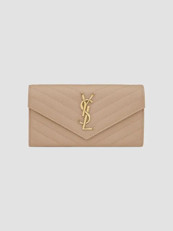 Saint Laurent Monogram Matelassé Leather Flap Wallet - Dark Beige
