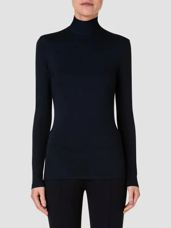 Akris Turtleneck Back Zip Top - Black