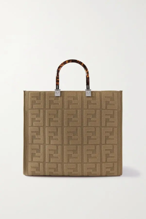 Fendi Sunshine Shopper Leather-trimmed Crocheted Tote