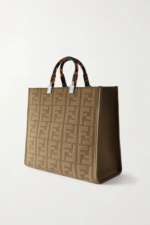 Fendi Sunshine Shopper Leather-trimmed Crocheted Tote