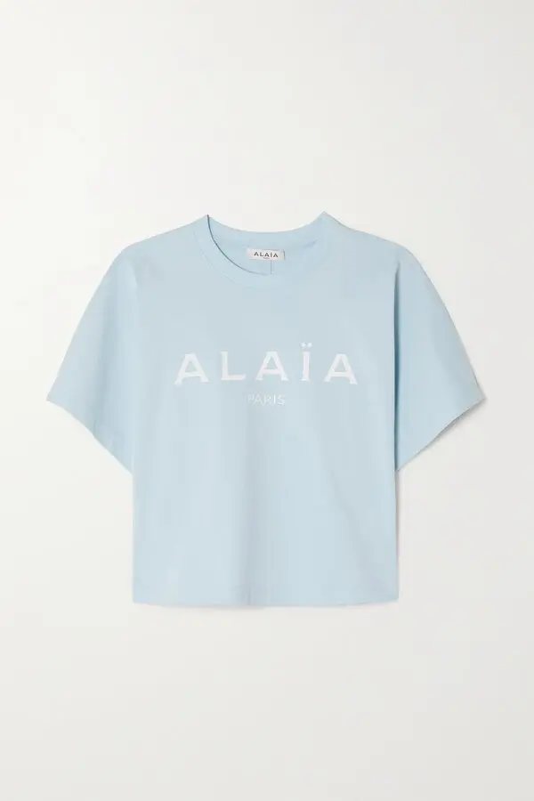 Alaïa Cropped Printed Cotton-jersey T-shirt