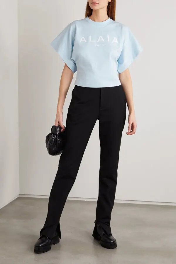 Alaïa Cropped Printed Cotton-jersey T-shirt