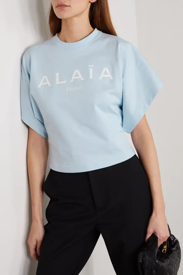 Alaïa Cropped Printed Cotton-jersey T-shirt