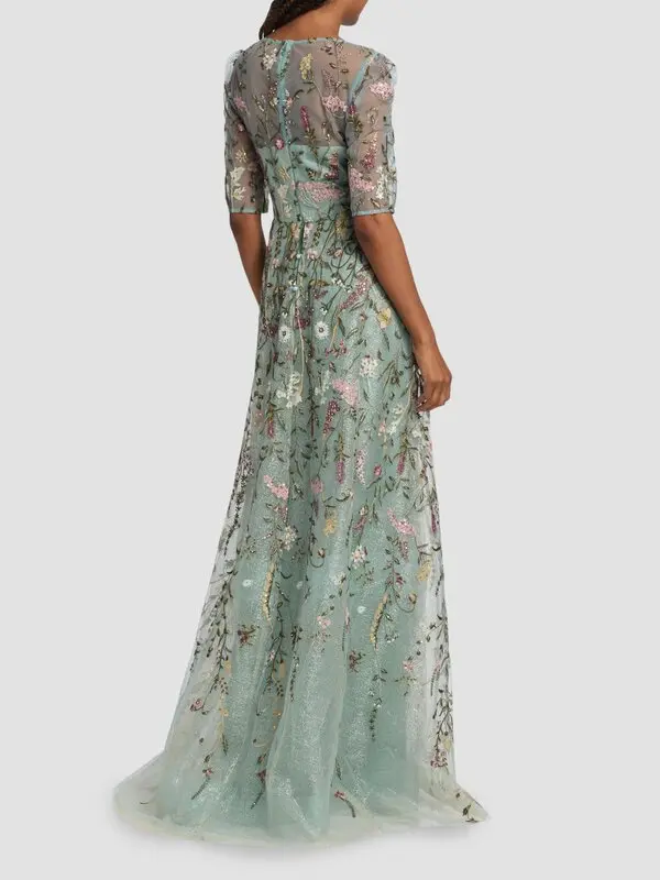 Rickie Freeman For Teri Jon Floral Embroidered Tulle Gown