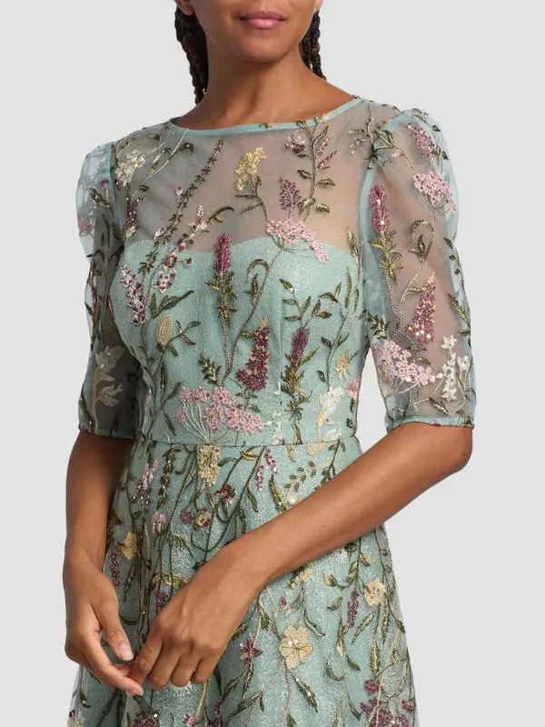 Rickie Freeman For Teri Jon Floral Embroidered Tulle Gown