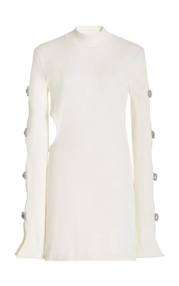 Mach & Mach Crystal-embellished Mini Sweater Dress - White