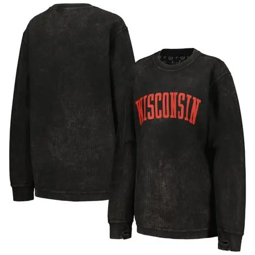 PRESSBOX Wisconsin Badgers Comfy Cord Vintage Wash Basic Arch Pullover Sweatshirt