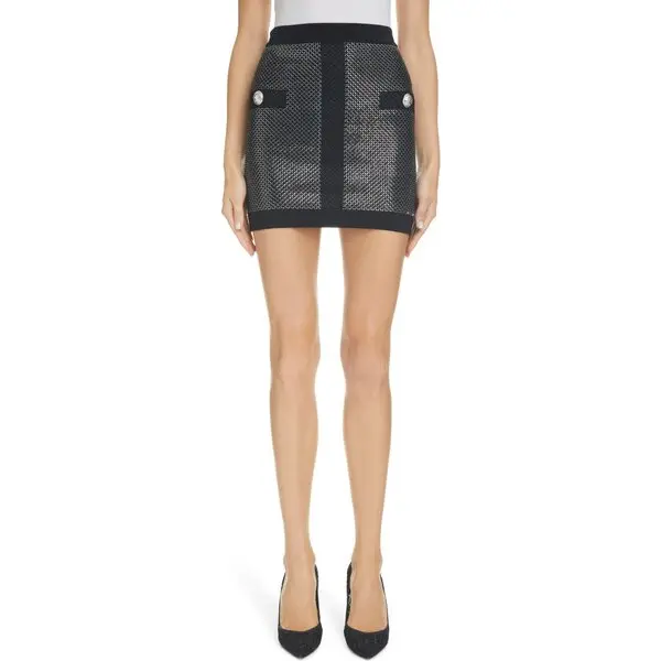 Balmain Two Button Metallic Knit Miniskirt - Eac Noir/argent