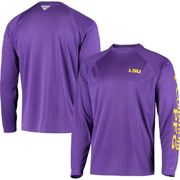 Columbia Lsu Tigers Terminal Tackle Omni-shade Raglan Long Sleeve T-shirt - Purple
