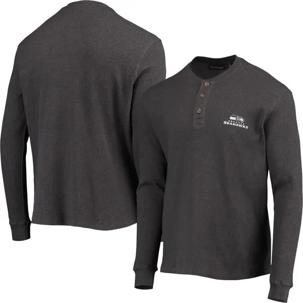 DUNBROOKE Heathered Gray Seattle Seahawks Logo Maverick Thermal Henley Long Sleeve T-shirt - Heather Gray