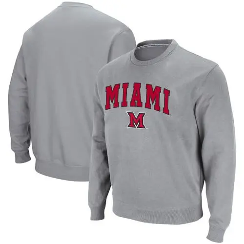 COLOSSEUM Miami University Redhawks Arch & Logo Tackle Twill Pullover Sweatshirt - Heather Gray