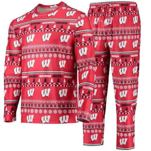 CONCEPTS SPORT Wisconsin Badgers Ugly Sweater Long Sleeve T-shirt And Pants Sleep Set - Red