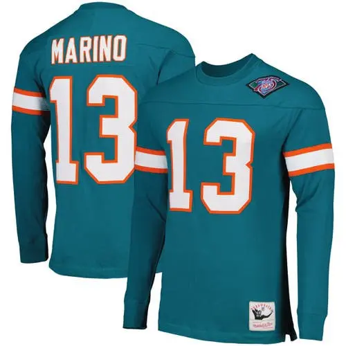 Mitchell & Ness Dan Marino Miami Dolphins Throwback Retired Player Name & Number Long Sleeve Top