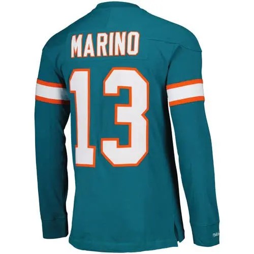 Mitchell & Ness Dan Marino Miami Dolphins Throwback Retired Player Name & Number Long Sleeve Top