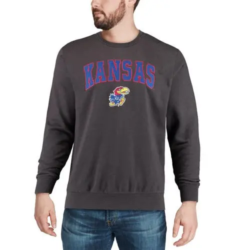 COLOSSEUM Kansas Jayhawks Arch & Logo Crew Neck Sweatshirt