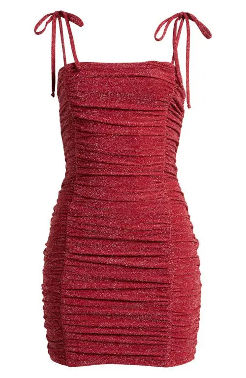 JUMP APPAREL Shimmer Ruched Dress - Wine