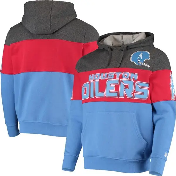 STARTER Red Houston Oilers Extreme Fireballer Throwback Pullover Hoodie