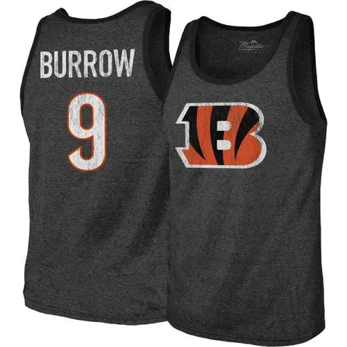MAJESTIC THREADS Joe Burrow Cincinnati Bengals Name & Number Tri-blend Tank Top - Black