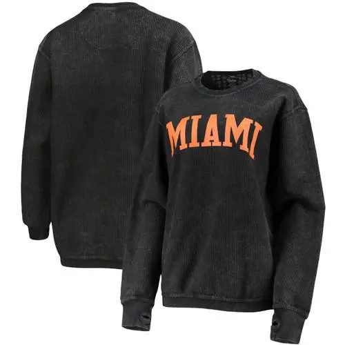 PRESSBOX Miami Hurricanes Comfy Cord Vintage Wash Basic Arch Pullover Sweatshirt