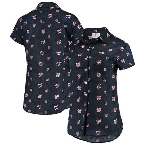 FOCO Washington Nationals Floral Button Up Shirt - Navy