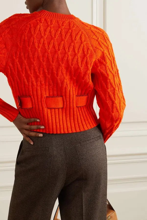 Victoria Beckham Belted Cable-knit Wool And Cotton-blend Sweater