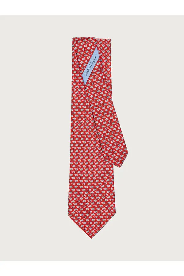FERRAGAMO Elephant And Gancini Print Silk Tie
