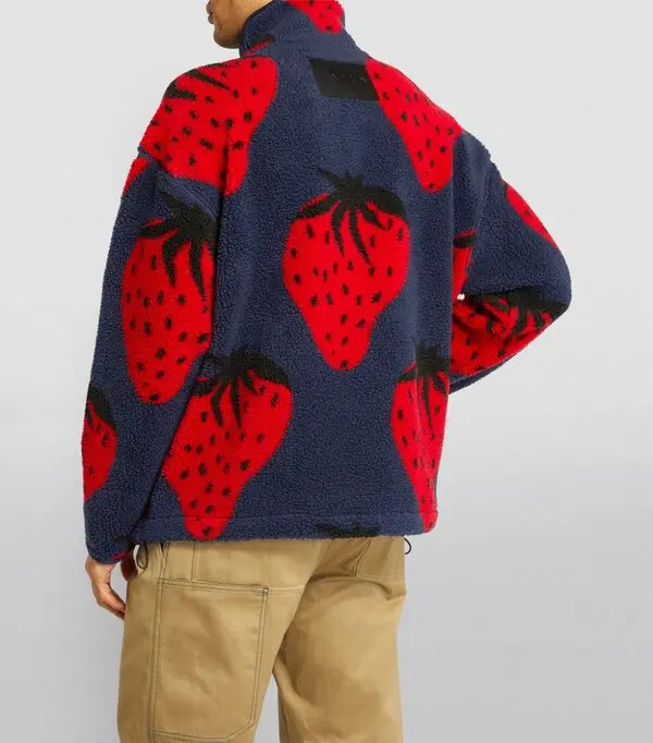 Jw Anderson Strawberry Print Fleece Jacket - Navy | Editorialist