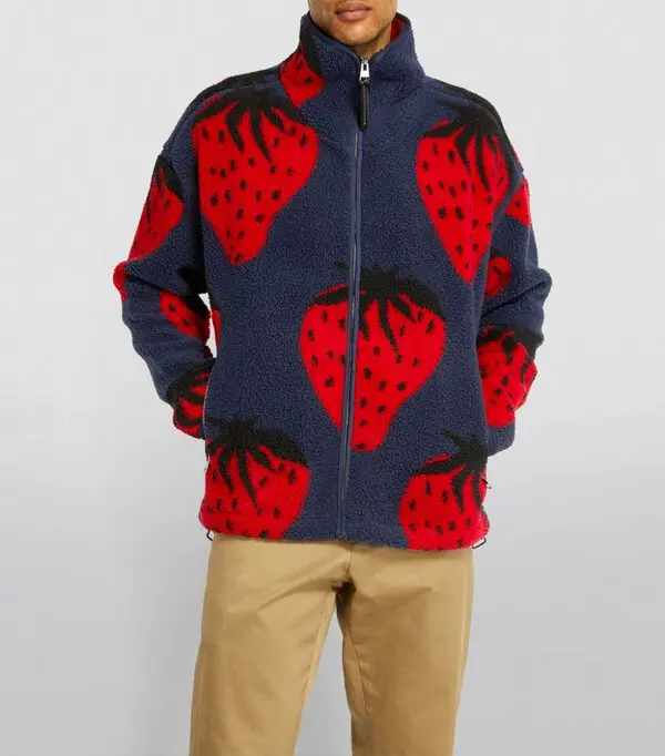 Jw Anderson Strawberry Print Fleece Jacket - Navy | Editorialist