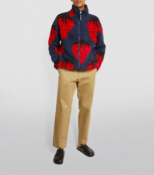 Jw Anderson Strawberry Print Fleece Jacket - Navy | Editorialist