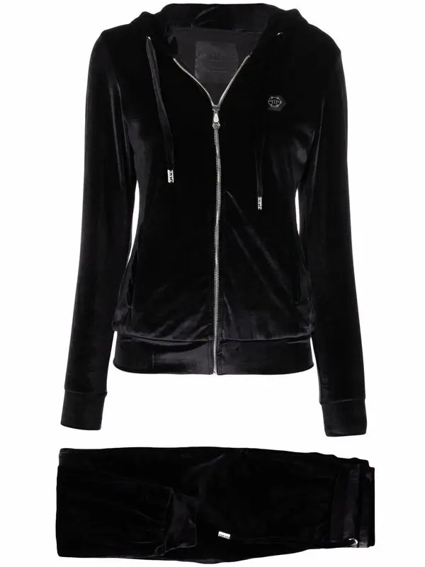 Philipp Plein Logo-embellished Velvet Tracksuit - Black