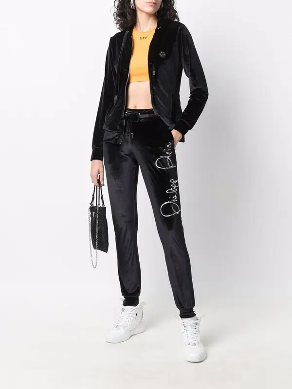 Philipp Plein Logo-embellished Velvet Tracksuit - Black