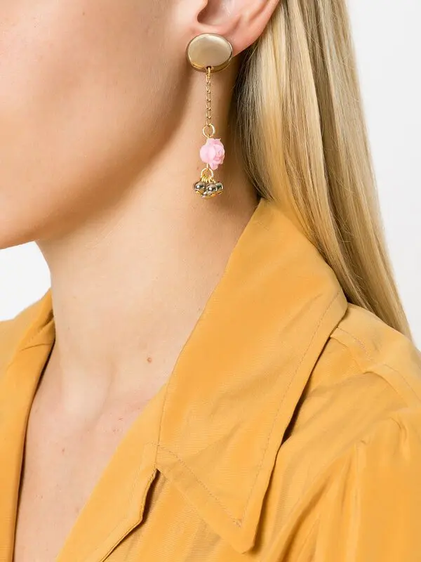 AMIR SLAMA Floral-appliqué Asymmetric Earrings