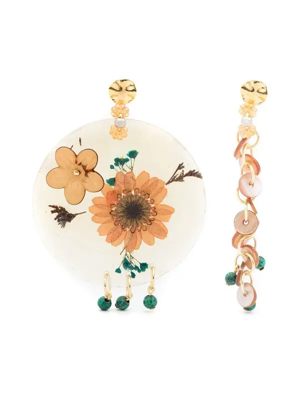 AMIR SLAMA Asymmetric Floral Appliqué Drop Earrings - Neutrals