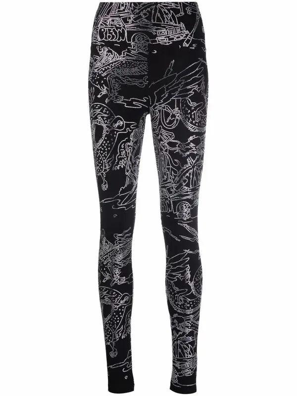 Philipp Plein Tattoo-print Embellished Leggings
