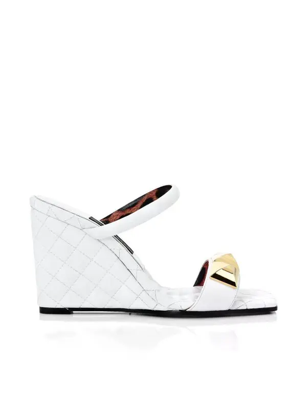 Philipp Plein Matelassé Leather Wedges - White