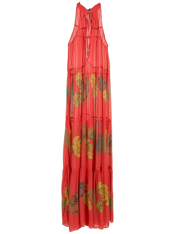 AMIR SLAMA Palm Leaf Print Maxi Dress
