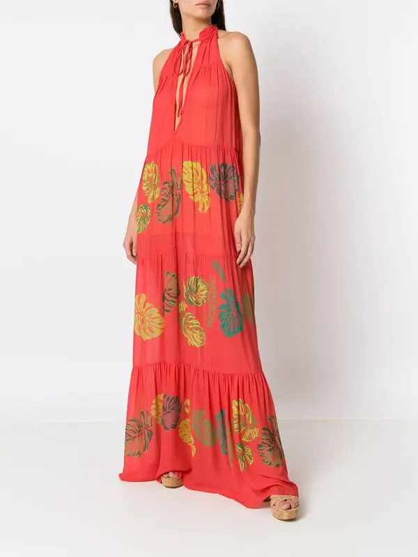 AMIR SLAMA Palm Leaf Print Maxi Dress