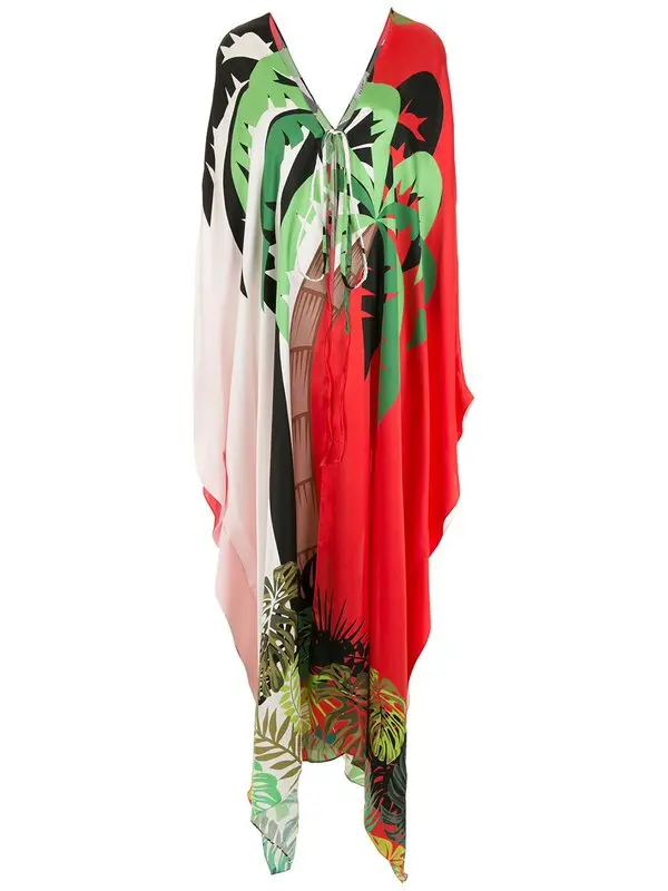 AMIR SLAMA Palm Leaf Print Beach Kaftan - Multicolour